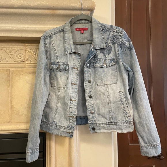 Saks Fifth Avenue | Jackets & Coats | Saks Floral Embroidered Jean ...